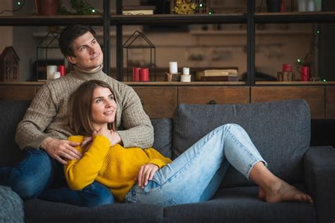 Free Photo Cute Couple Staying On Couch