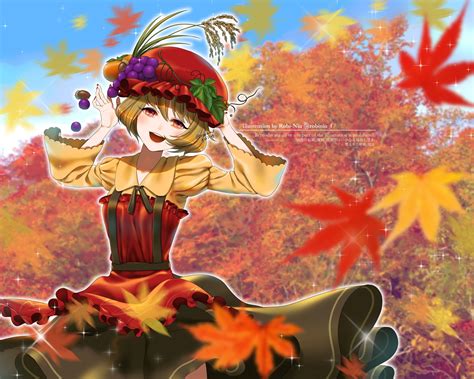 Robinia F Aki Minoriko Touhou Highres 1girl Apron Autumn Leaves