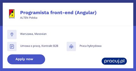Oferta Pracy Programista Front End Angular Alten Polska Warszawa