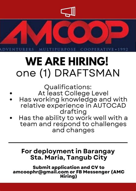 Draftsman Job Hiring In Tangub City Misamis Occidental
