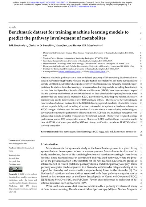 Pdf Benchmark Dataset For Training Machine Learning Models To Predict