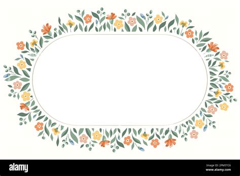 Delicate Chintz Romantic Meadow Wildflowers Vector Ellipse Oval Frame