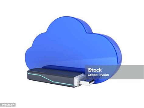 클라우드 스토리지의 개념 Usb 플래시 드라이브 클라우드 흰색 절연 그림자 없이 3d 배경 0명에 대한 스톡 사진 및 기타 이미지 0명 3차원 형태 Usb 메모리