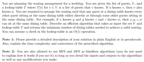Solved You Are Planning The Seating Arrangement For A Chegg