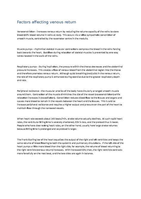 Factors Affecting Venous Return Factors Affecting Venous Return Venoconstriction Increases