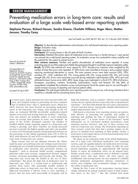 Pdf Preventing Medication Errors In Long Term Care Results And