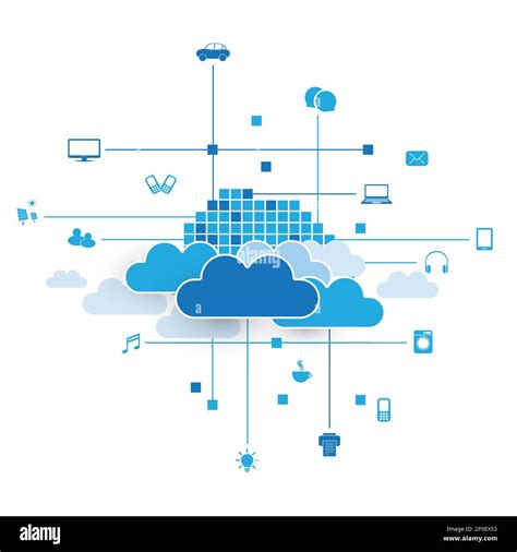 Cloud Computing Network Communication Design Concept With Icons Representing Various Kinds Of