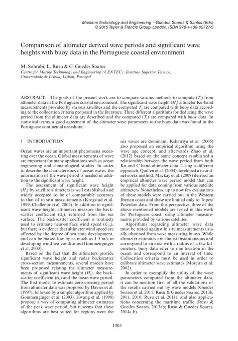 Pdf Comparison Of Altimeter Derived Wave Periods And Significant Wave Heights With Buoy Data