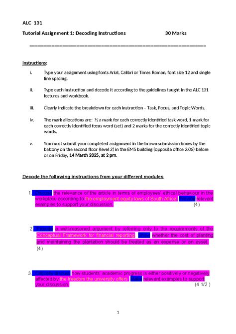 Alc 131 Tutorial Assignment 1 Decoding Instructions Guide Studocu