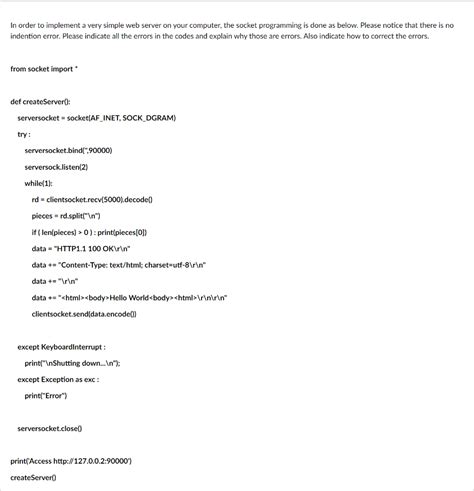 Solved In Order To Implement A Very Simple Web Server On