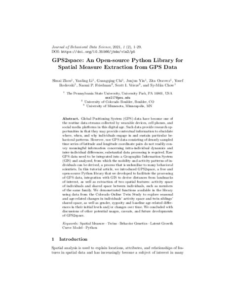 Pdf Gps2space An Open Source Python Library For Spatial Measure Extraction From Gps Data