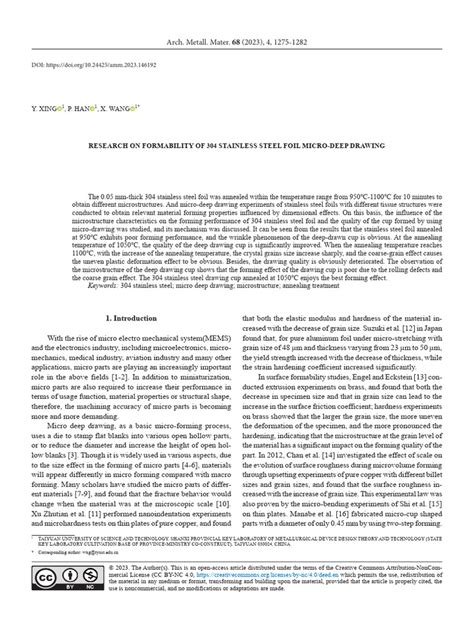 Research On Formability Of 304 Stainless Steel Foil Micro Deep Drawing Pdf Deformation