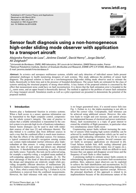 Pdf Sensor Fault Diagnosis Using A Non Homogeneous High Order Sliding
