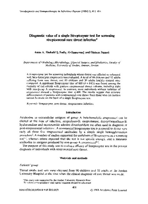 Pdf Diagnostic Value Of A Single Streptozyme Test For Screening