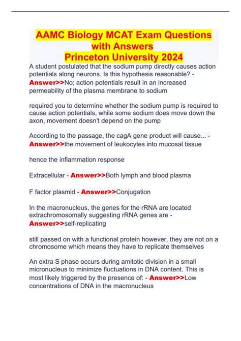 Aamc Biology Mcat Exam Questions With Answers Princeton University 2024 Aamc Mcat Biology