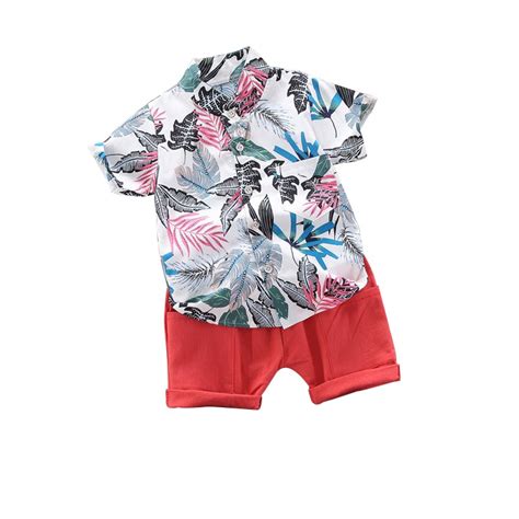 Tsพิมพ์ลายดอกไม้ เสื้อฮาวาย กางเกงเด็กผู้ชาย กระเปาแฟชั่น ชุดเด็กชาย 5nrfbphelm Thaipick