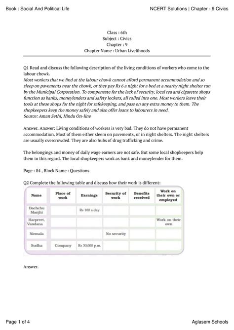 Ncert Solutions Class 6 Social Science Civics Chapter 9 Urban Livelihoods