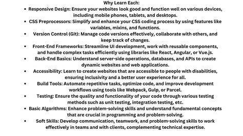 This Table Provides A Roadmap For A Beginner After Learning Html Css And Javascript Offering