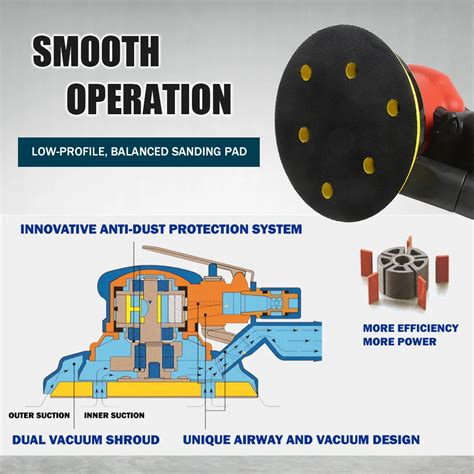 5 And 6 Air Random Orbital Sander Self Vacuum Low Vibration Swirl Free