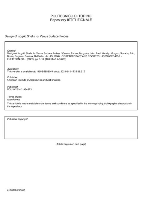 Pdf Design Of Isogrid Shells For Venus Surface Probes