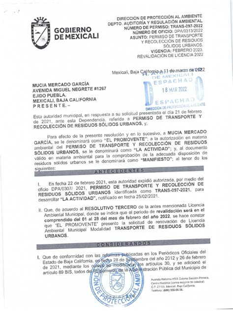 Permiso De Transporte De Residuos Del Ayuntamiento Pdf