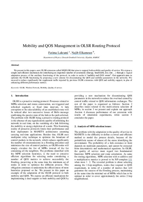Pdf Mobility And Qos Management In Olsr Routing Protocol