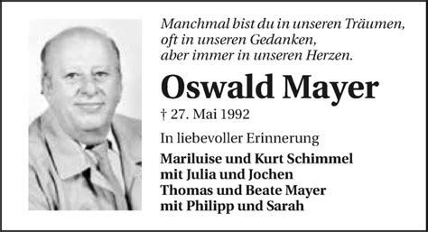 Traueranzeigen Von Oswald Mayer Trauerundgedenken De