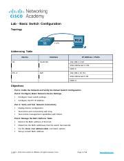 1 1 7 Lab Basic Switch Configuration 1 Docx Lab Basic Switch Configuration Topology