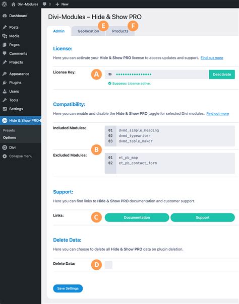 Options Page Hide And Show Menu Hide And Show Pro Docs Divi Modules