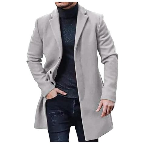 Hopeusince Mens Slim Fit Wool Peacoat Notched Lapel Single Breasted