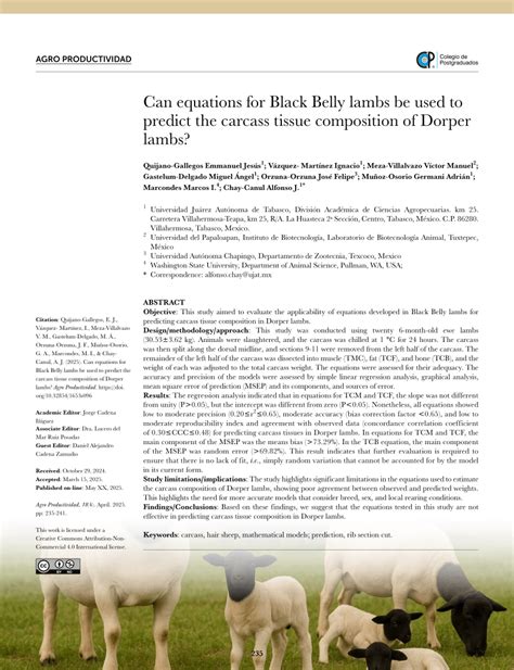 Pdf Can Equations For Black Belly Lambs Be Used To Predict The Carcass Tissue Composition Of