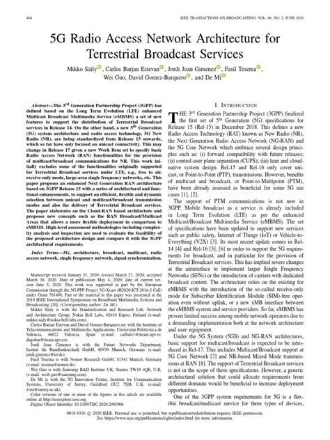 5g Radio Access Network Architecture For Terrestrial Broadcast Services Pdf Multicast