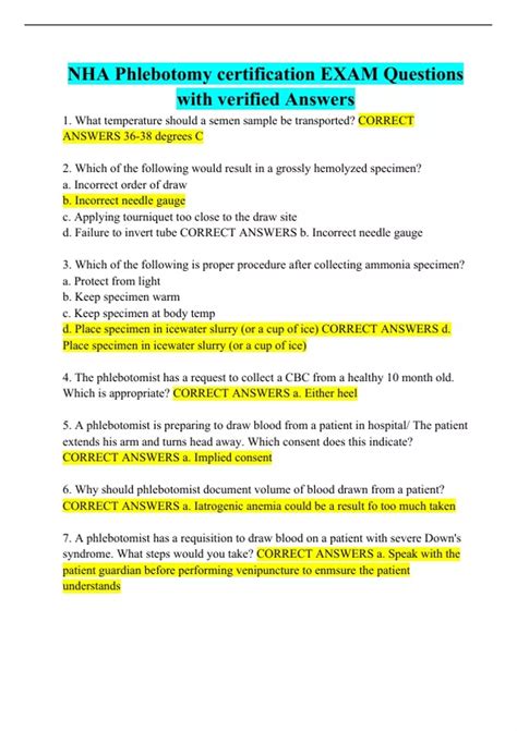 Nha Phlebotomy Certification Exam Questions With Verified Answers Nha