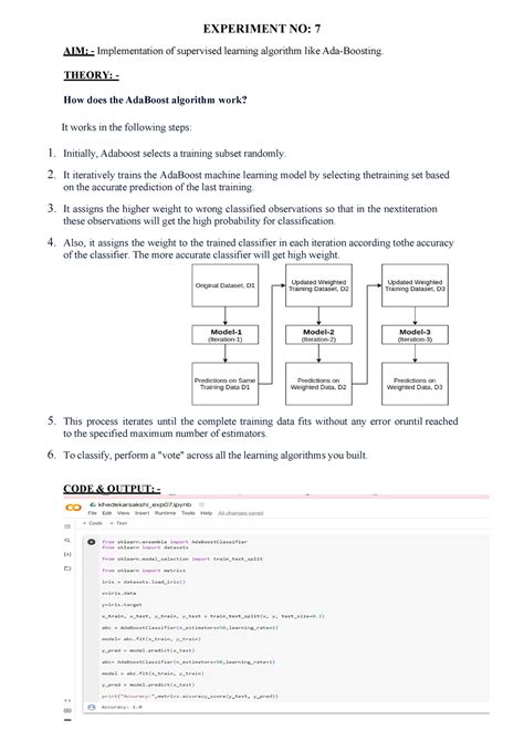 Dslab 07 Lecture Experiment No 7 Aim Implementation Of Supervised Learning Algorithm