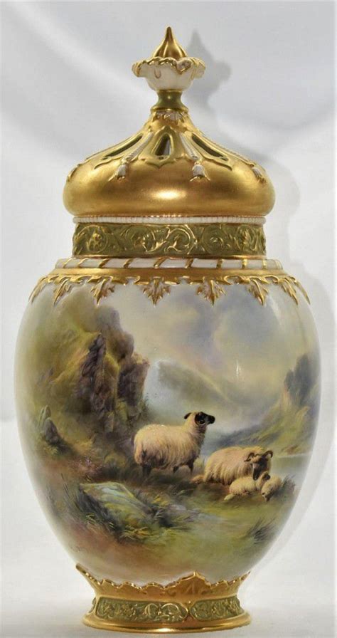 Large Crown Sheep Pot Pourri Vase By Harry Davis Royal Worcester