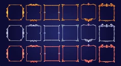 사각형 Ui 게임 프레임 중세 테두리 세트 무료 벡터