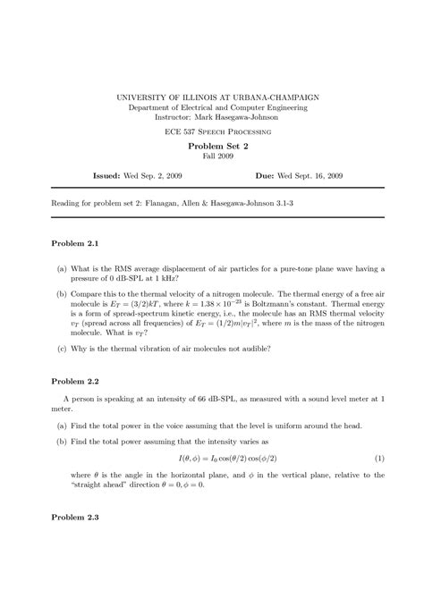 Problem Set Ii Speech Processing Fundamentals Ece 537 Docsity
