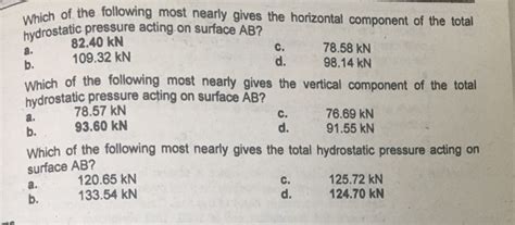 Solved Hydrostatic Force On Curved Surface 9 In The Figure