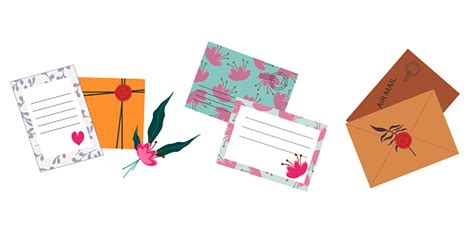 꽃과 엽서가있는 여러 가지 빛깔의 우편 봉투 축하를 위한 장식 우편 세트 0명에 대한 스톡 벡터 아트 및 기타 이미지 0명 공란 꽃 나무 Istock