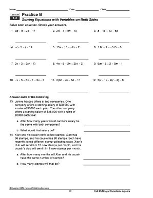 Equations With Variables On Both Sides Worksheet Fill And Sign Printable Template Online