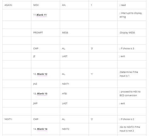 Fill In The Correct Instruction Assembler Directive