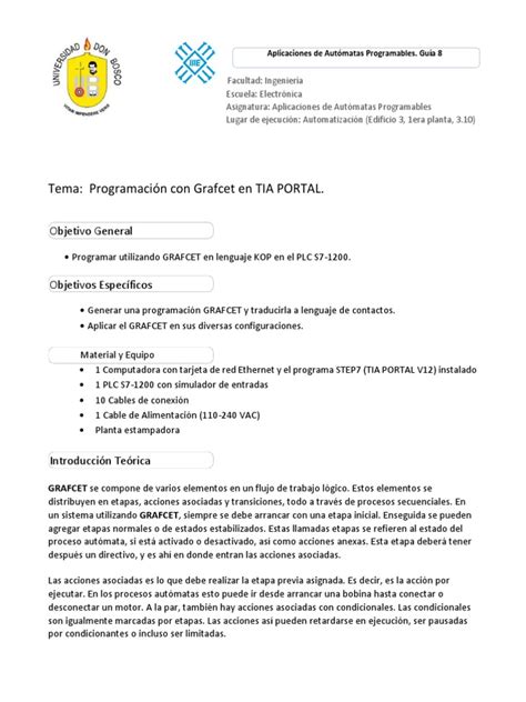 Tema Programación Con Grafcet En Tia Portal Objetivo General Pdf