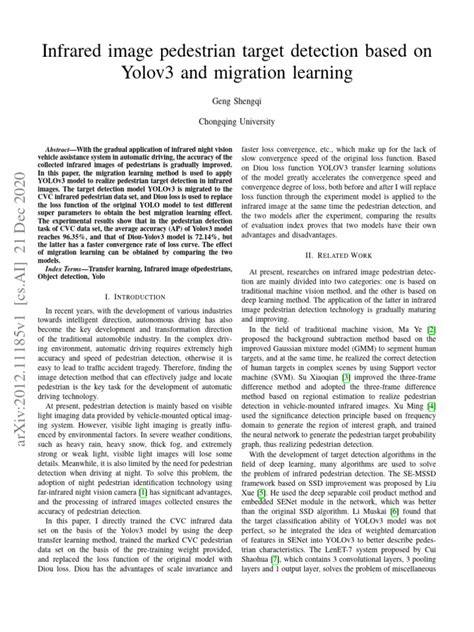 Infrared Image Pedestrian Target Detection Based On Yolov3 And Migration Learning Pdf Deep