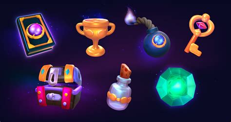 Game Ancient Gui Objects Cartoon Props Icons With 2d Treasure Element