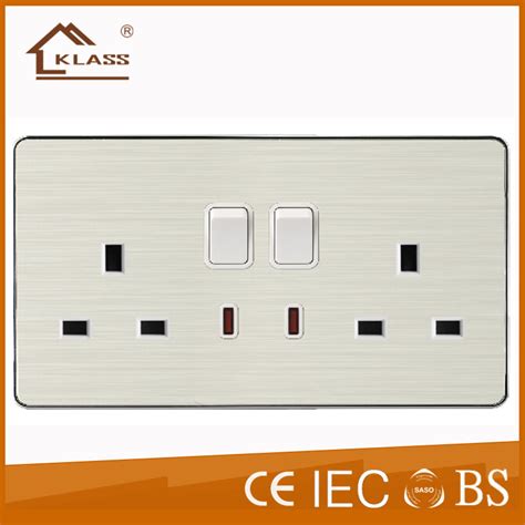 Double 13A Metal Material UK Wall Socket Switch 15A Switch Socket And Socket With One Gang Switch