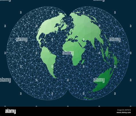Network Map Of The World Polyconic Projection Green Low Poly World Map With Network Background