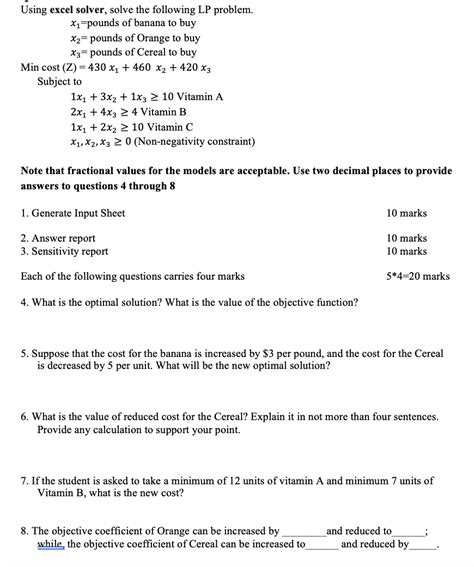 Solved Using Excel Solver Solve The Following LP Problem Chegg