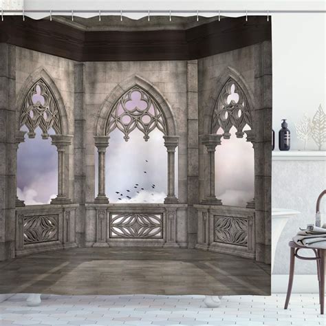 Gothic Shower Curtain Dark Mystic Hall With Pillars And Dome Shrine