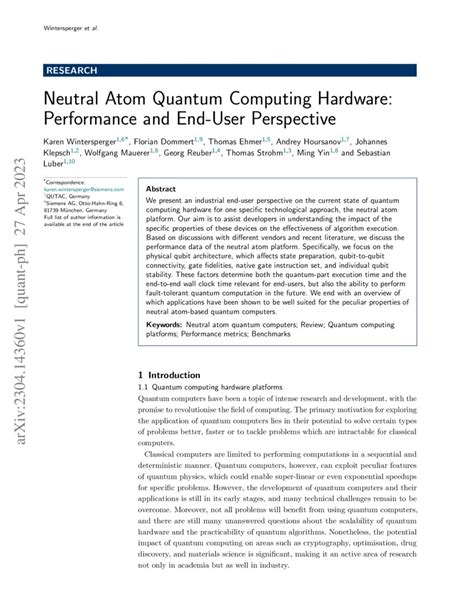 Neutral Atom Quantum Computing Hardware Performance And End User