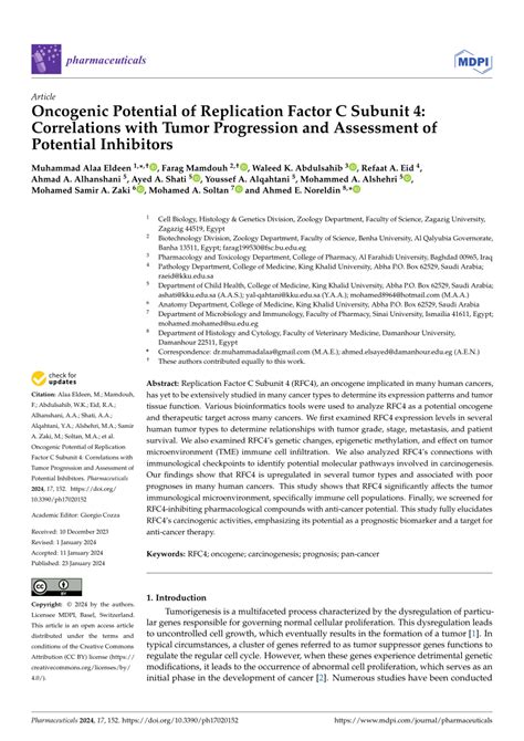 Pdf Oncogenic Potential Of Replication Factor C Subunit 4 Correlations With Tumor Progression